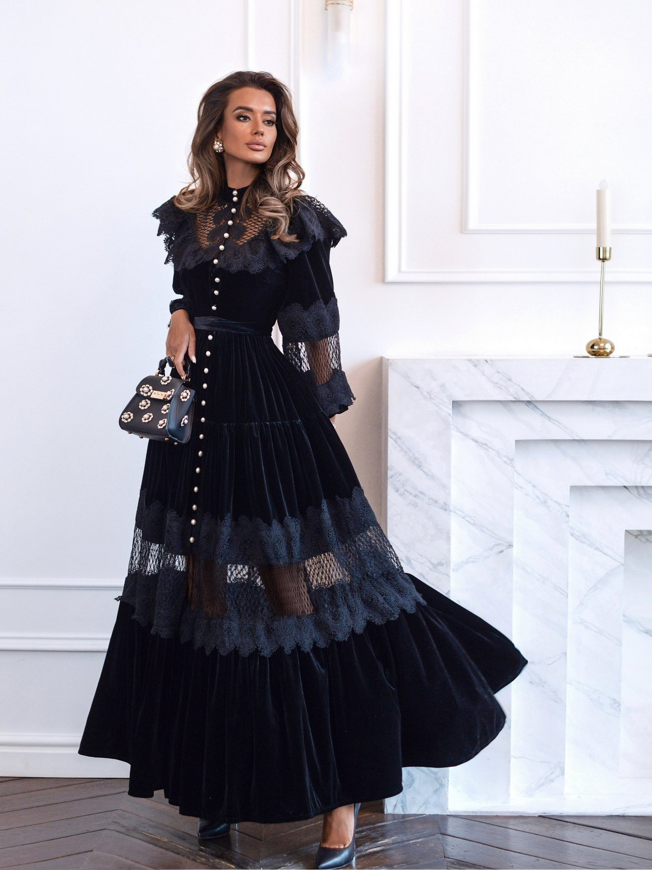 Isabella Patchwork Lace Velvet Dress – GLAMOROUS